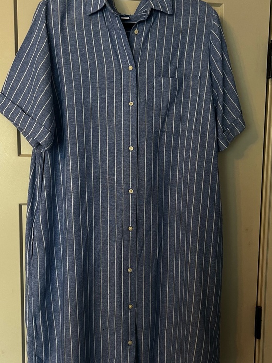 Old Navy | Dresses | Old Navy Blue And White Striped Midi Shirt Dress ...
